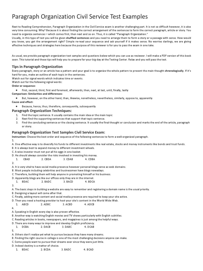 Paragraph Organization Sample Questions With Answer For 2015 CS Exam ...