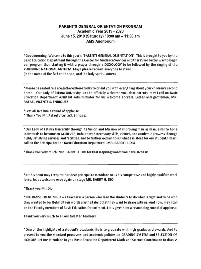 Spiel For The Parents General Orientation | PDF | Cognition | Behavior ...