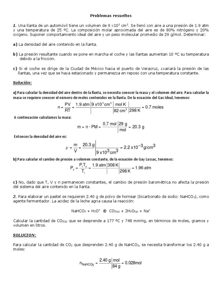 Problemas Resueltos | PDF | Gases | Mole (Unidad)
