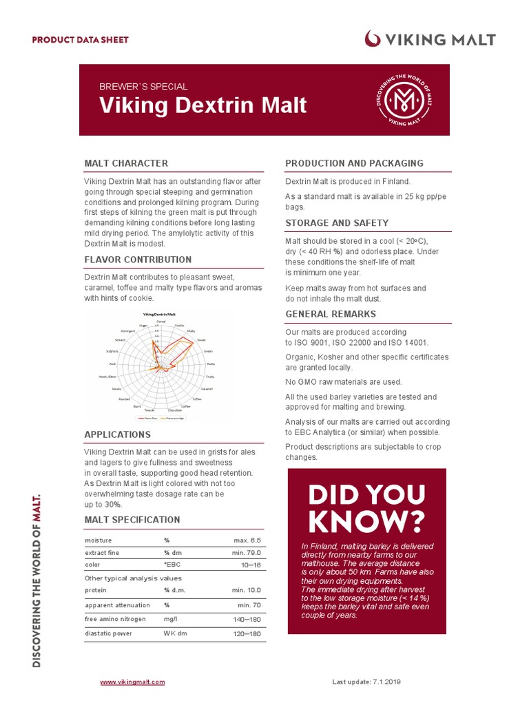 Viking Dextrin Malt Flavor & Specs | PDF | Malt | Brewing