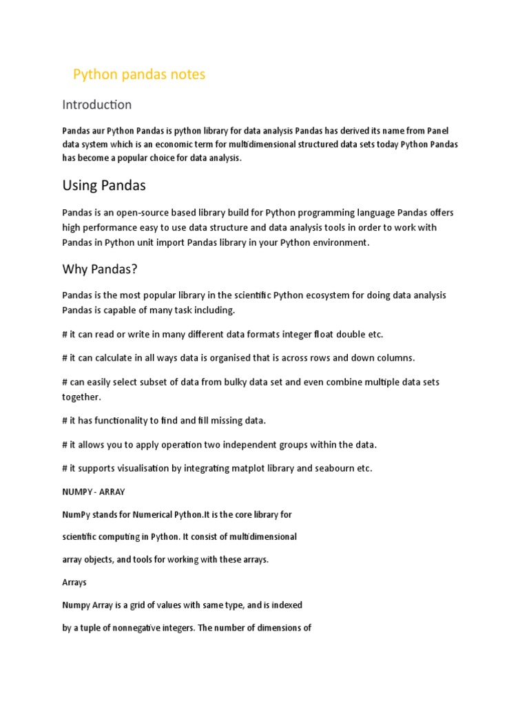 Python Pandas N Wps Office Pdf Matrix Mathematics Array Data Structure