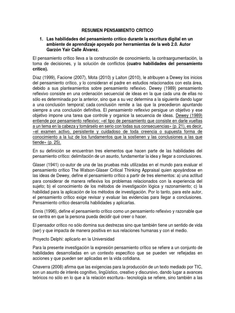 Resumen Pensamiento Critico | PDF | Pensamiento crítico | Argumento