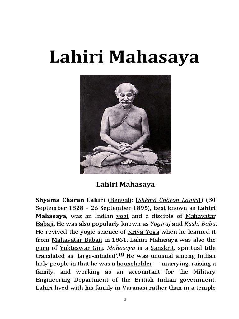 Lahiri Mahasaya, Reviver of Kriya Yoga | PDF | Paramahansa Yogananda ...