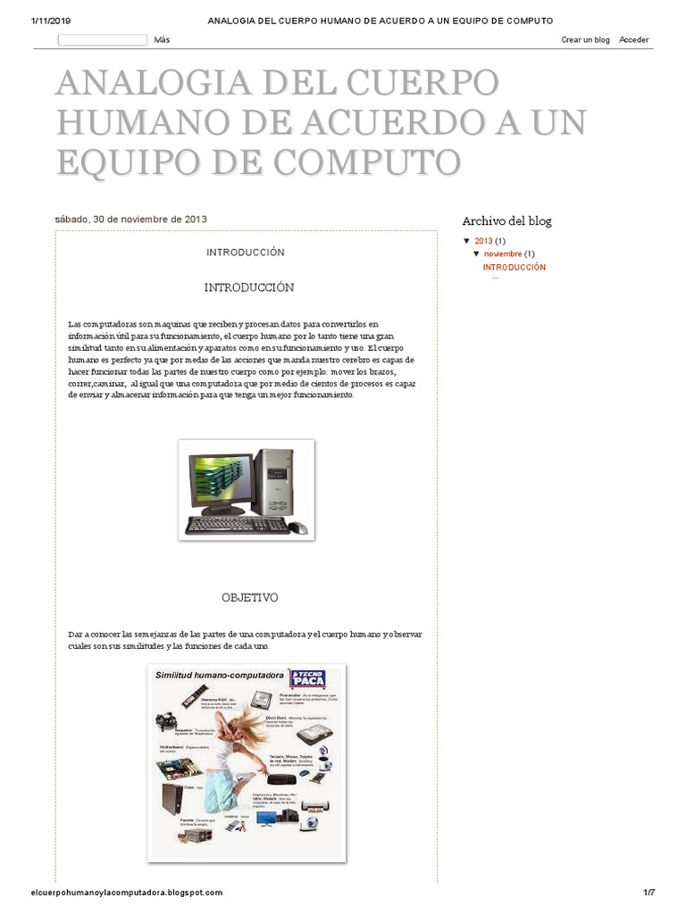 Analogia Del Cuerpo Humano de Acuerdo A Un Equipo de Computo | PDF ...