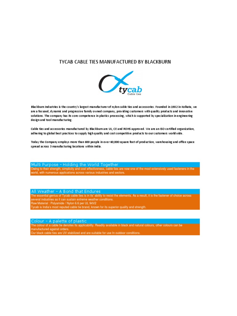 Tycab Cable Ties Catalogue | PDF | Nylon | Plastic
