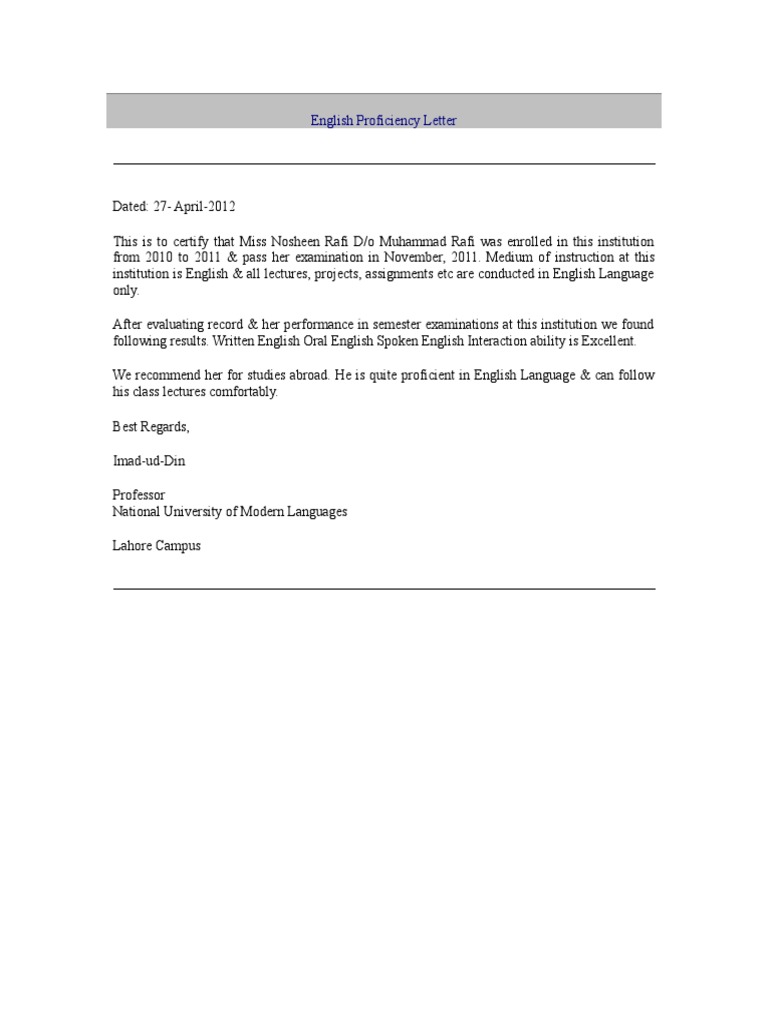 English Proficiency Certification Letter | PDF | Career & Growth ...