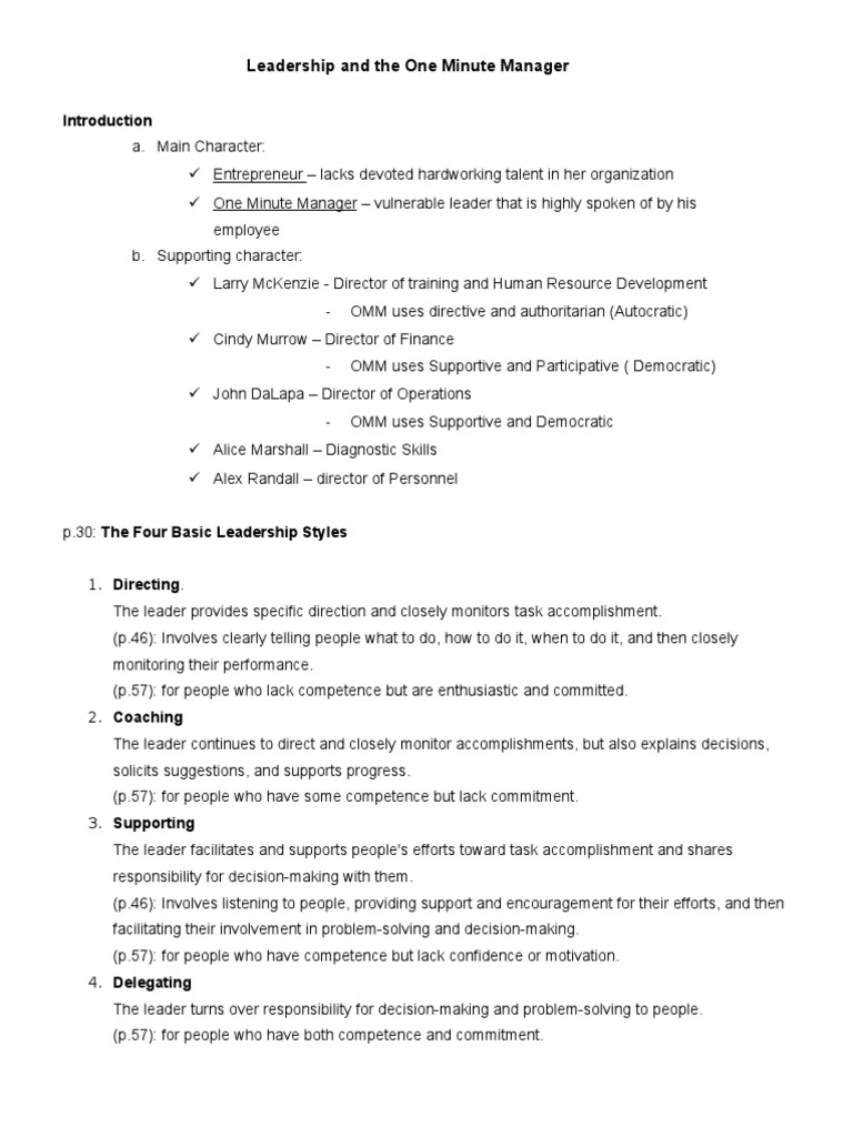 Leadership and The One Minute Manager | PDF | Leadership | Motivation