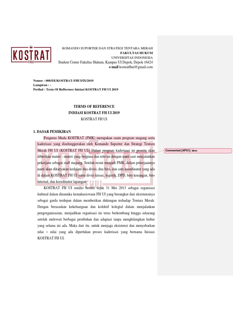 Tor Pengorganisasian Kostrat Inisiasi Kostrat 2019 | PDF