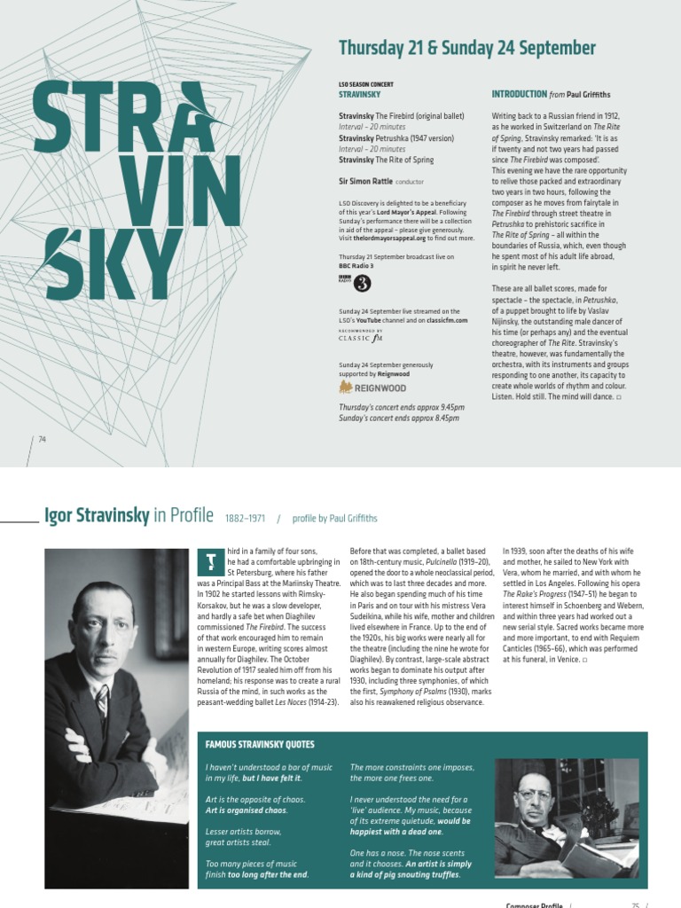 Stra VIN SKY: Igor Stravinsky in Profile Thursday 21 & Sunday 24 ...