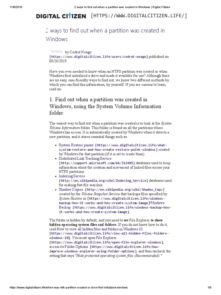 2 Ways To Find Out When A Partition Was Created in Windows - Digital ...