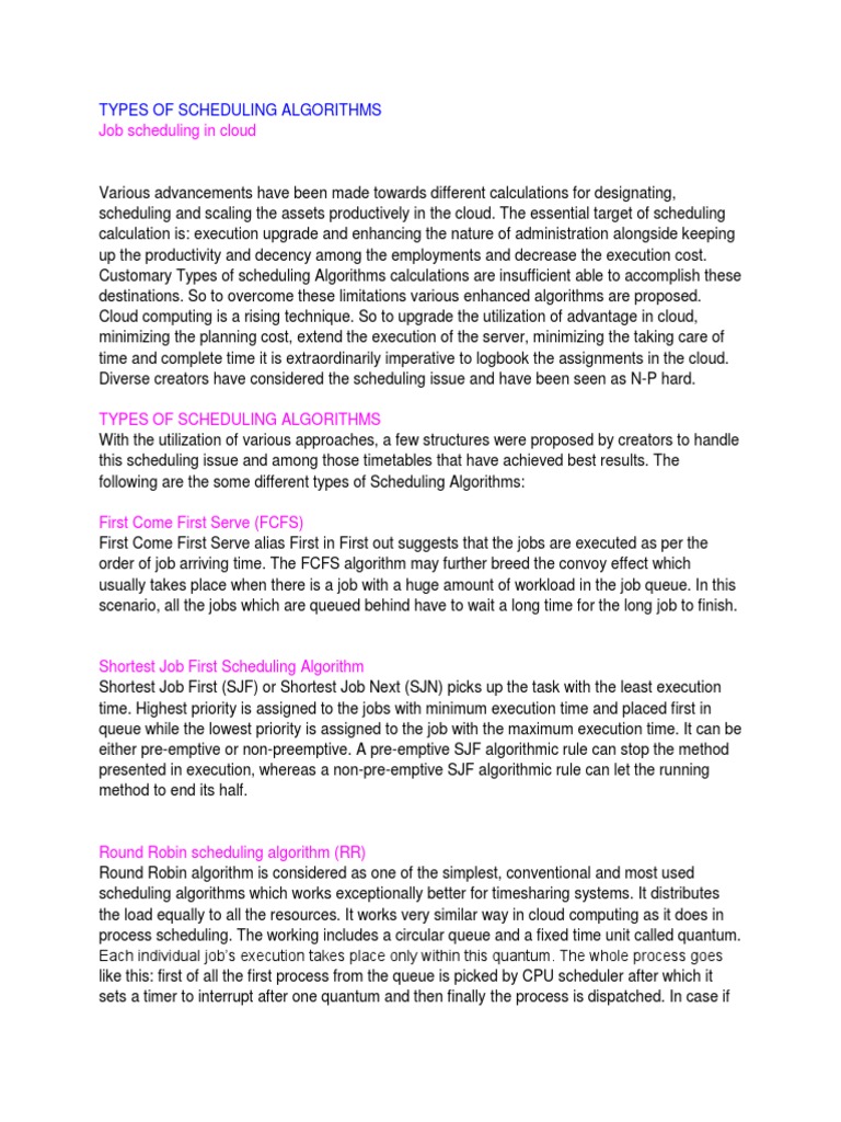 TYPES OF SCHEDULING ALGORITHMS in Cloud | PDF | Scheduling (Computing ...