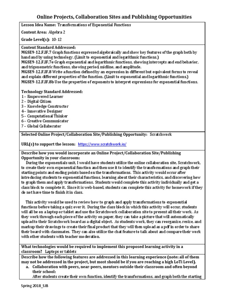 Online Learning Project Lesson Plan | PDF | Exponential Function ...