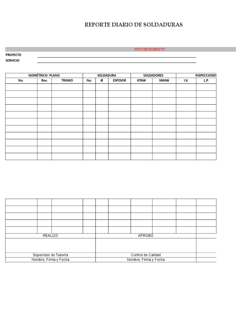 Formato de Reporte Diario de Soldaduras y Trazabilidad | PDF