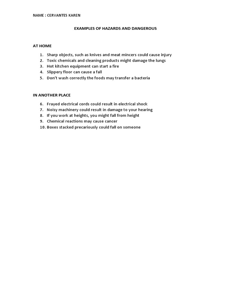 Examples of Hazards and Dangerous | PDF