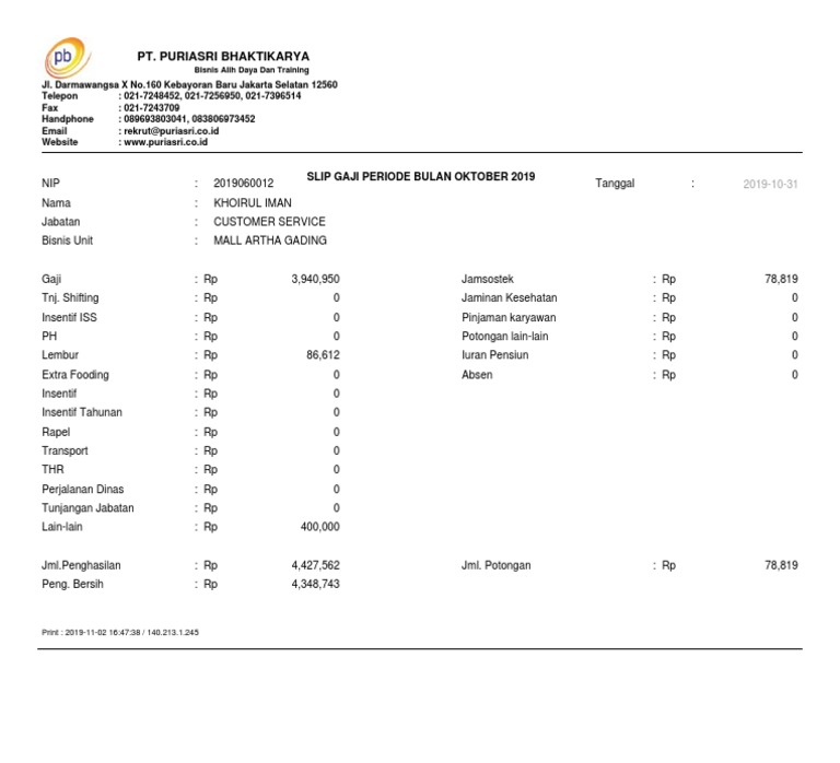 Contoh Slip Gaji | PDF