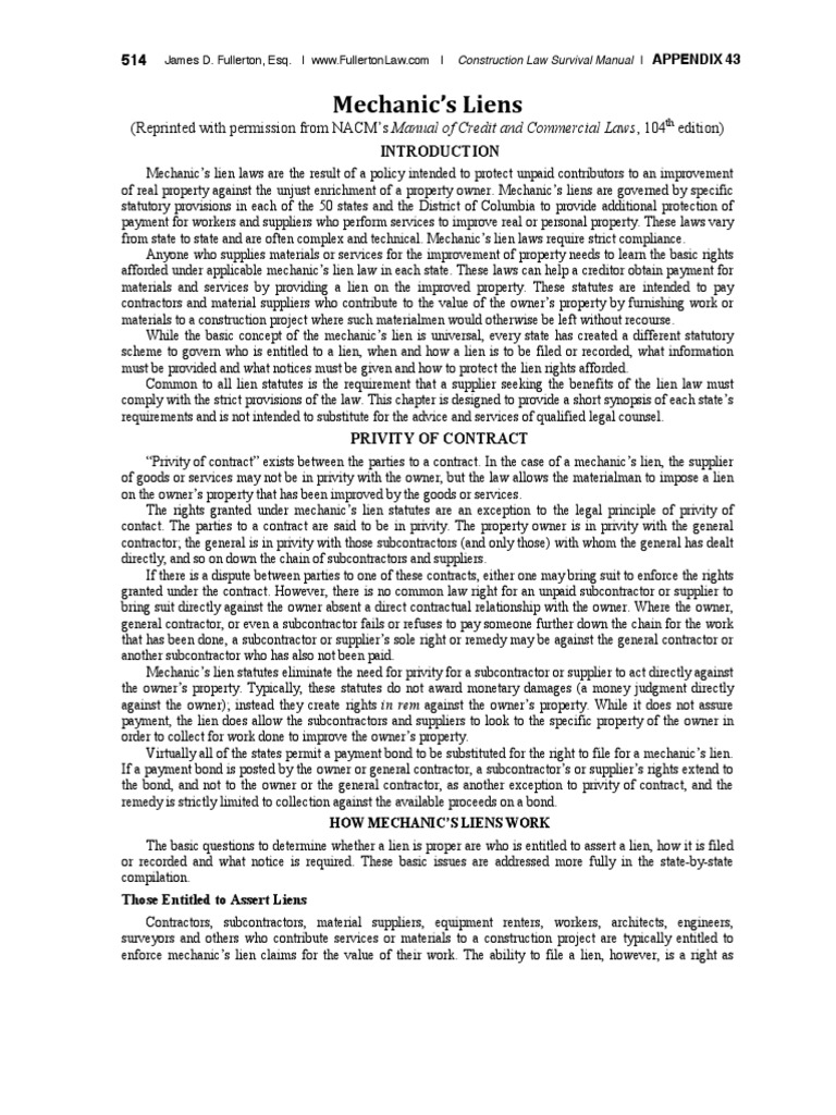 Mechanics Lien Laws Overview by State | PDF | Lien | Foreclosure