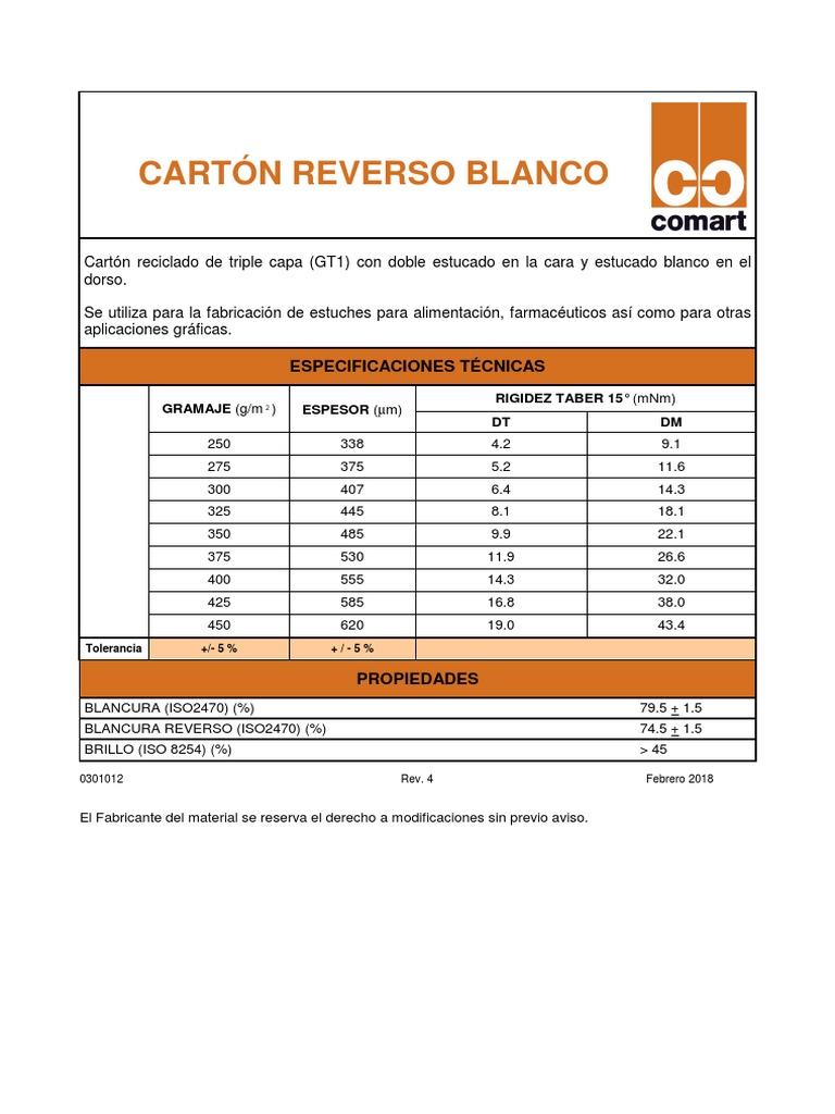 CartÓn Reverso Blanco | PDF