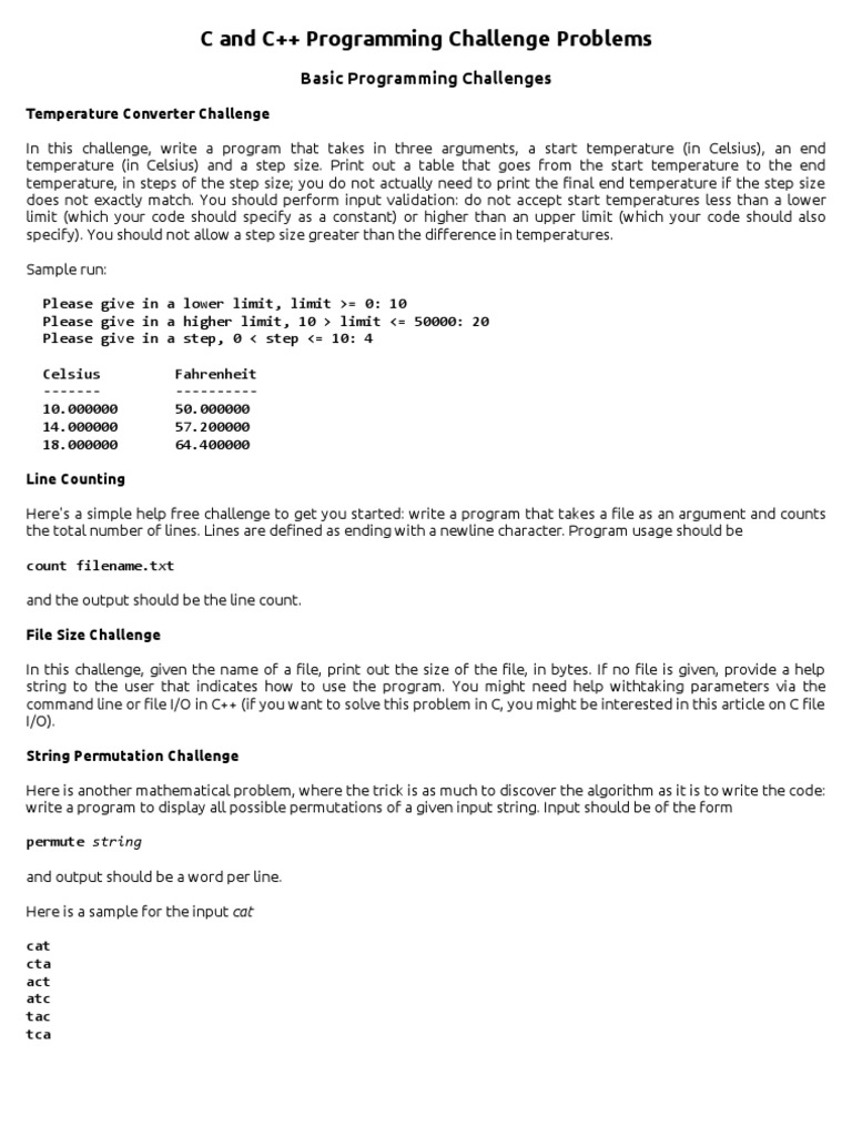 C And C Programming Challenge Problems Pdf String Computer Science Parameter Computer 