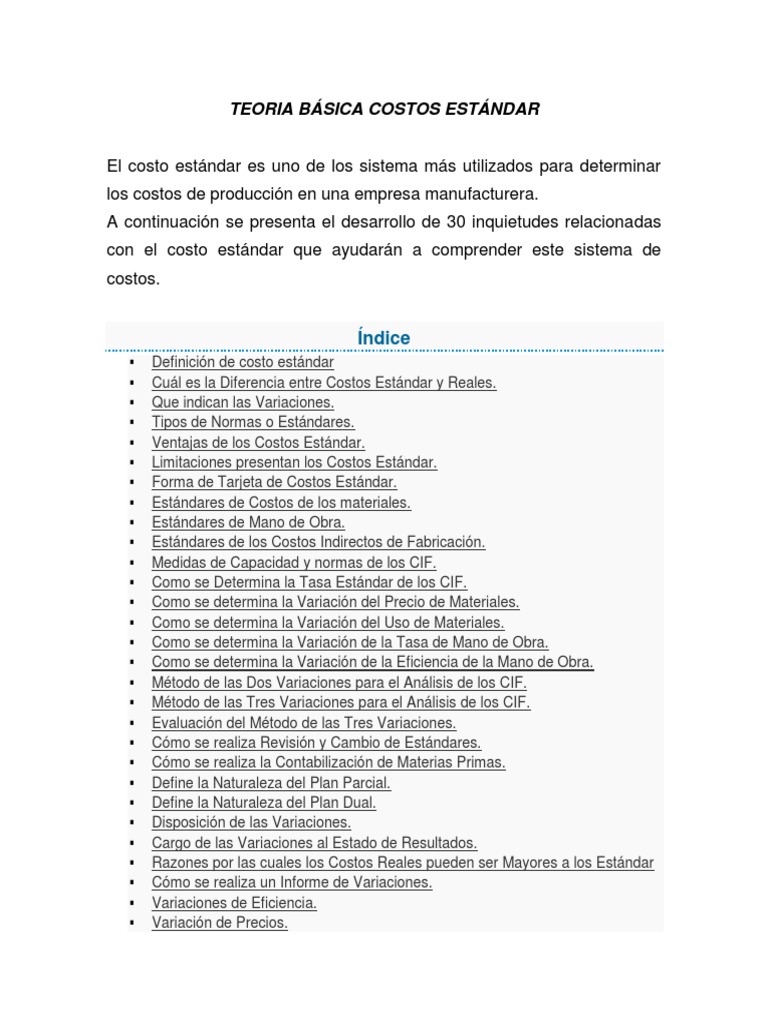 Teoria y Caso Practico Costos Estándar | PDF | Costo | Presupuesto