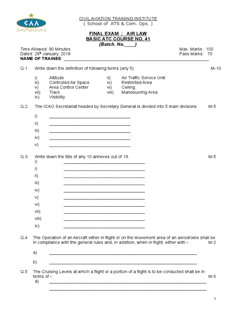 Final Exam: Air Law Basic Atc Course No. 41 | PDF | Visual Flight Rules ...