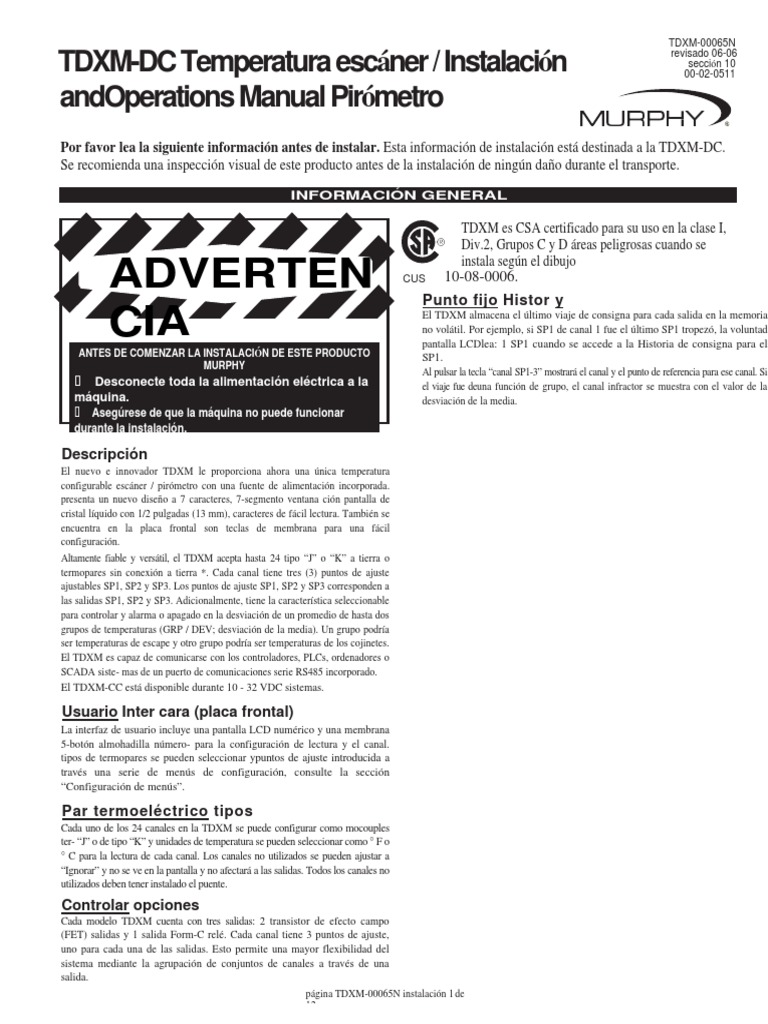 257 Fwmurphy Tdxm-00065n Install-Maintenance - En.es | PDF | Par ...