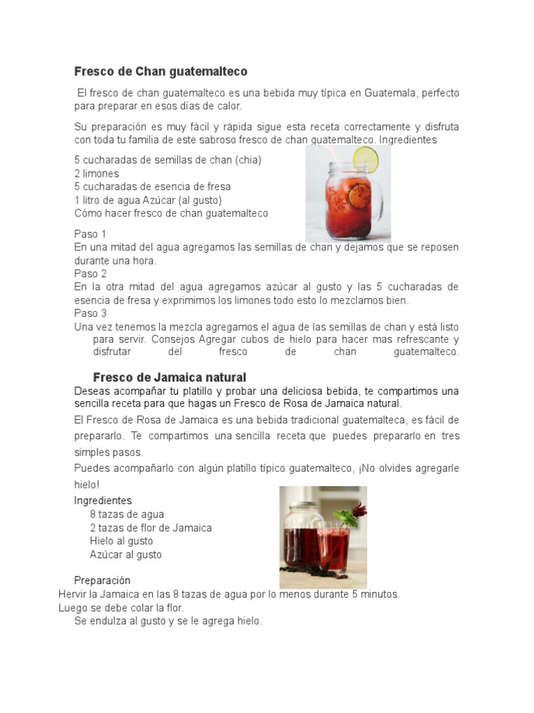 Recetas de Fresco de Chan y Jamaica | PDF | Cocina, comidas y vino