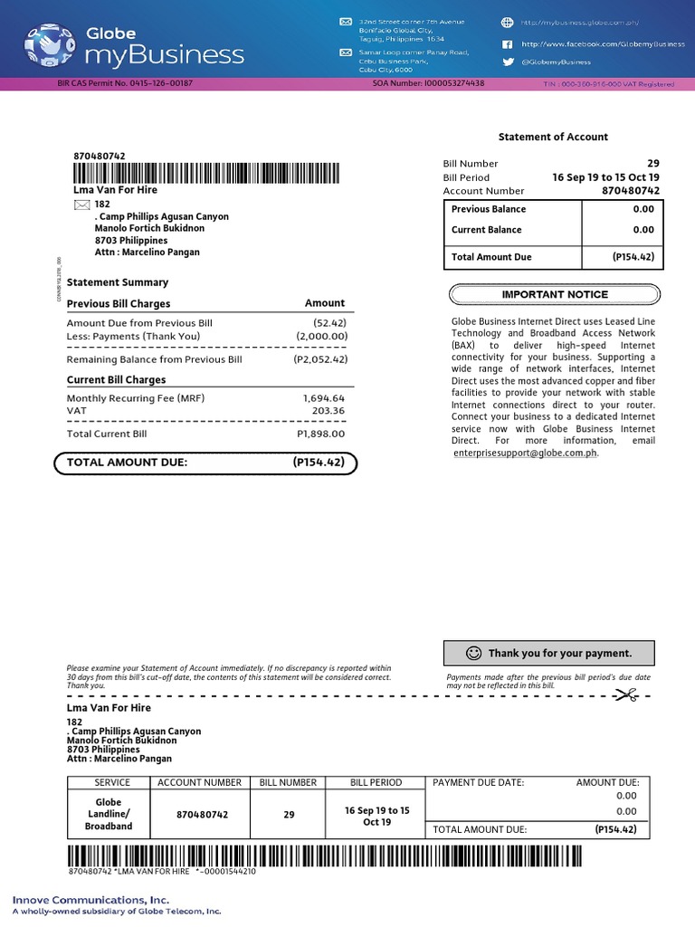 ISP - Globe Bill | Download Free PDF | Internet Access | Internet
