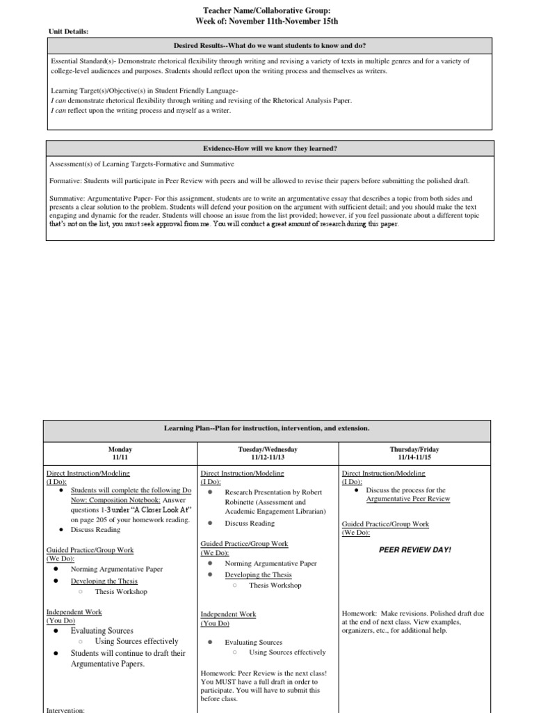 11 11-11 15 Composition I Lesson Plan Secondary Template | PDF | Thesis ...