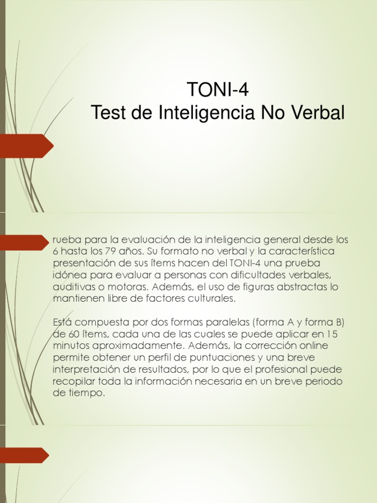 Evaluación TONI-4 de Inteligencia No Verbal | PDF