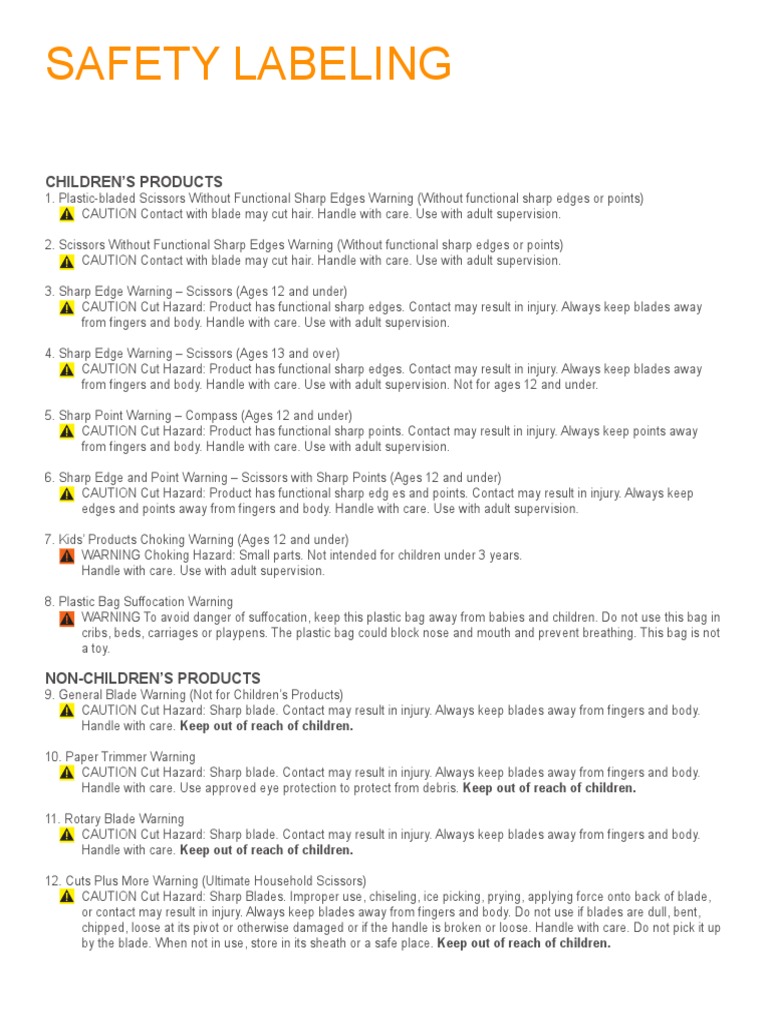 Safety Labeling: Children'S Products | PDF | Scissors | Blade