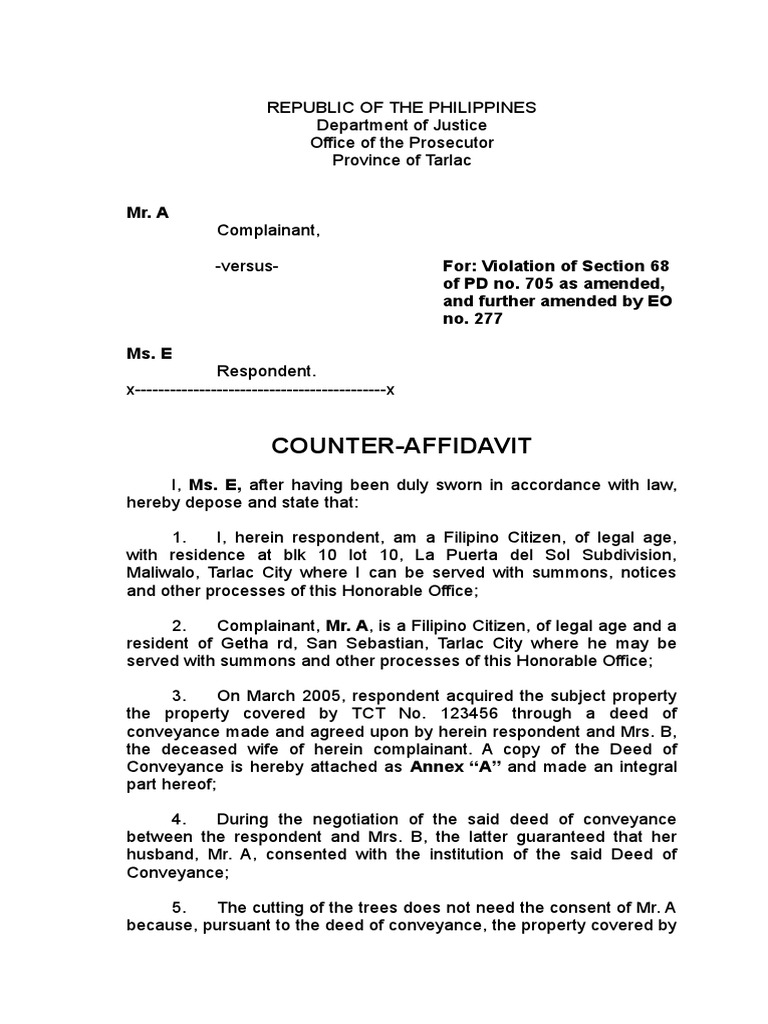 Dorig, Ray John A. - Counter Affidavit | PDF | Conveyancing | Affidavit