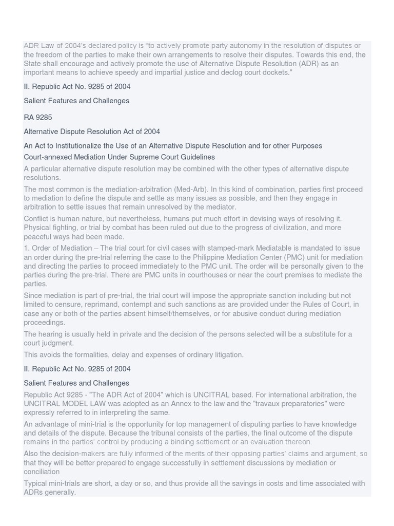 ADR Law of 2004 | Download Free PDF | Alternative Dispute Resolution ...