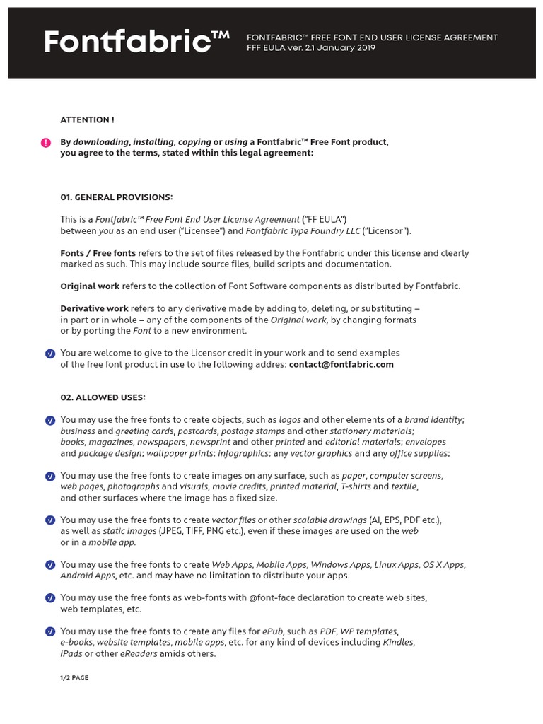 FFF EULA License Ver2.1 | PDF | Application Software | License
