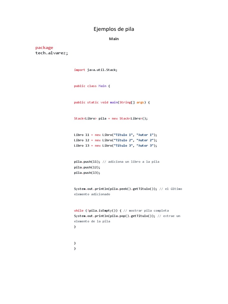 Ejemplo de Pila en Java | PDF