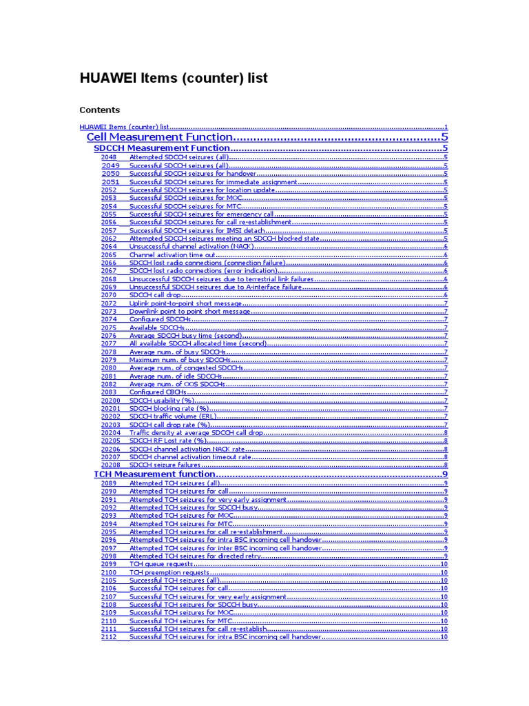 HUAWEI Items (Counter) List: Cell Measurement Function