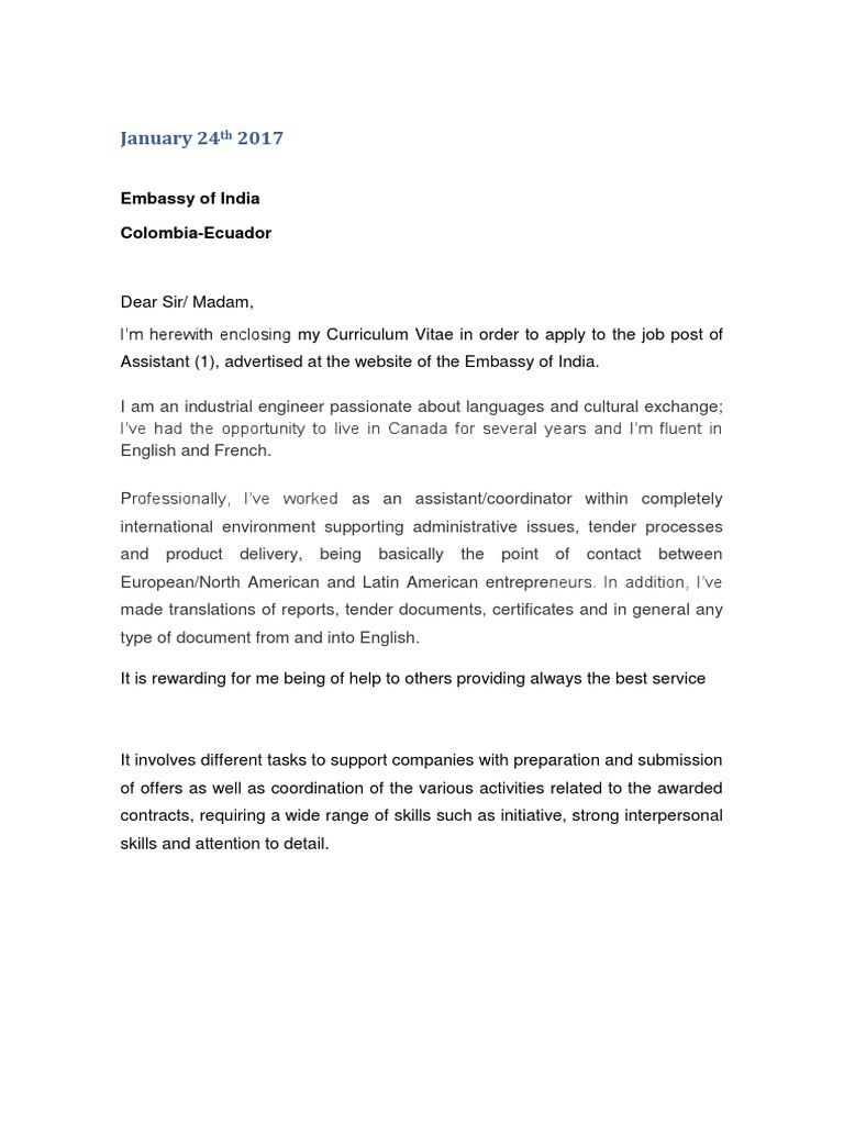Cover Letter Embassy of India | PDF