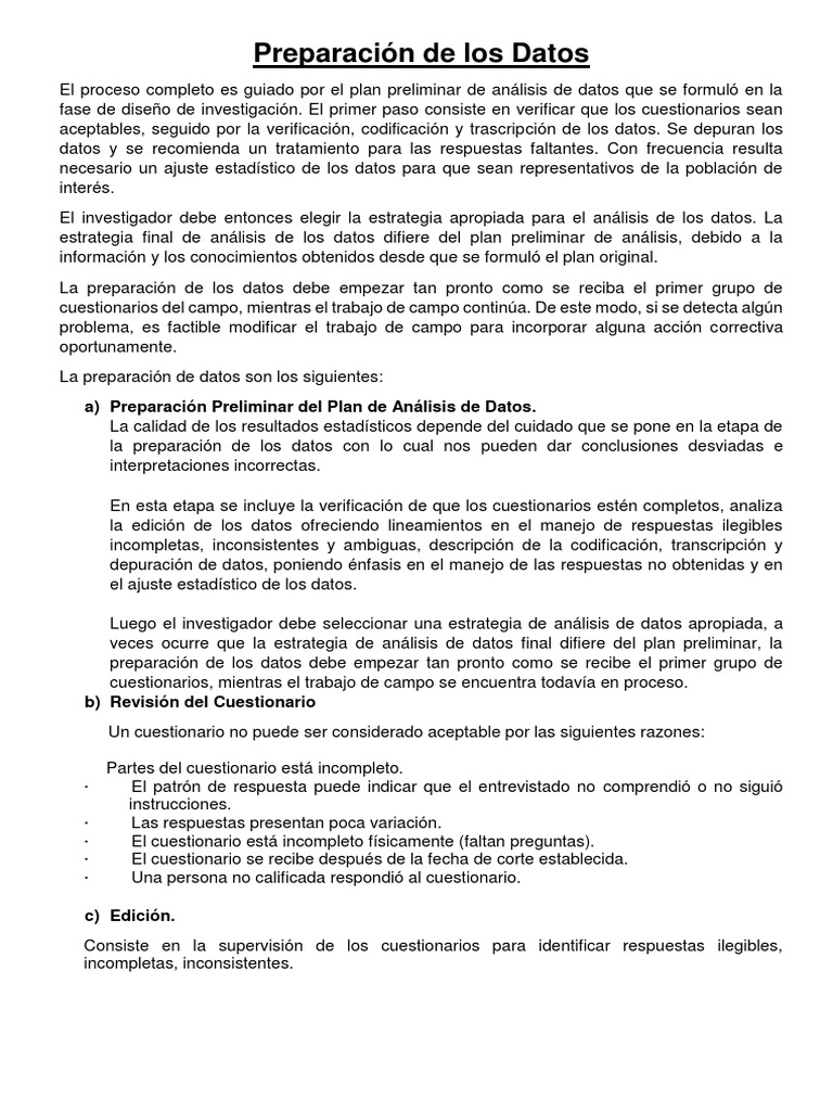 Preparación de Los Datos | PDF | Cuestionario | Estadísticas