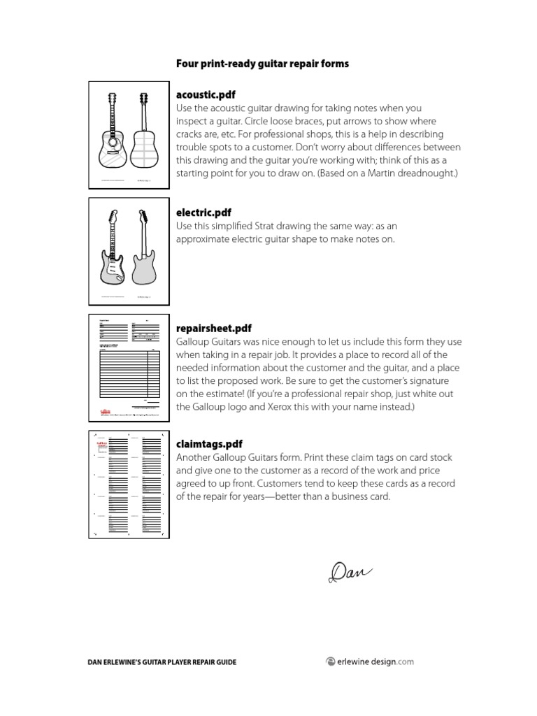 Four Print-Ready Guitar Repair Forms Acoustic PDF | PDF | Guitars ...