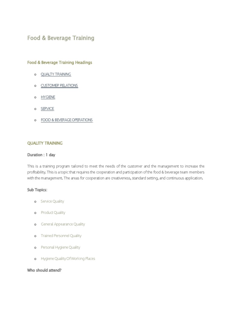 Food & Beverage Training | PDF | Foodservice | Restaurants