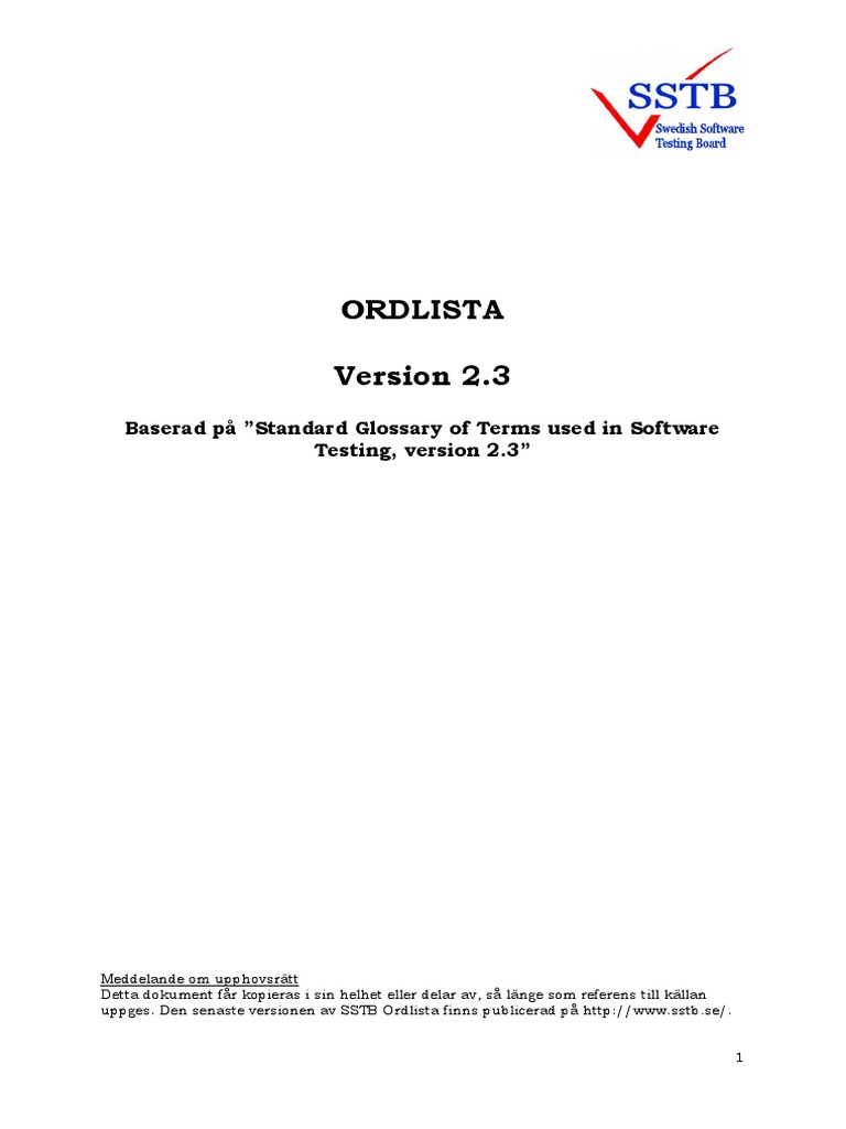 Svensk Ordlista För Istqb Certifiering | PDF
