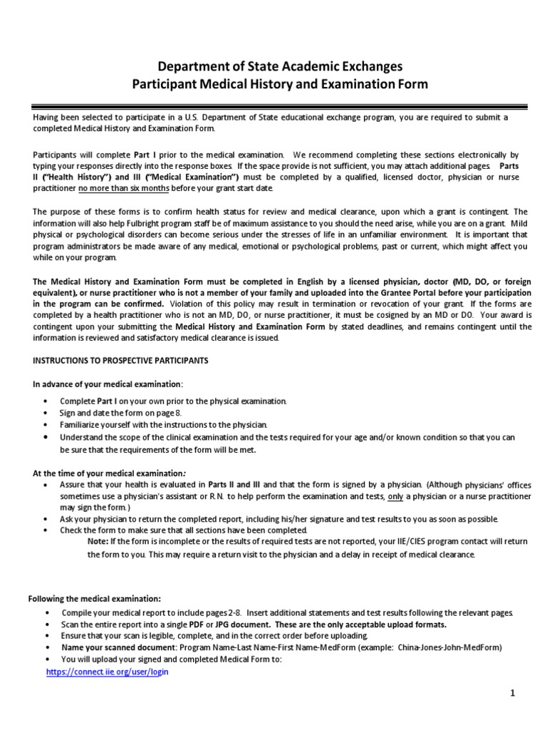 Department of State Academic Exchanges Participant Medical History and ...