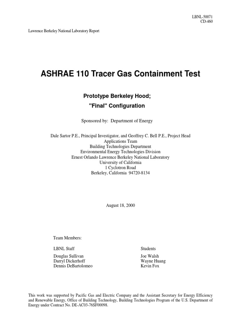 ASHRAE 110 Tracer Gas Containment Test | PDF | United States Department ...