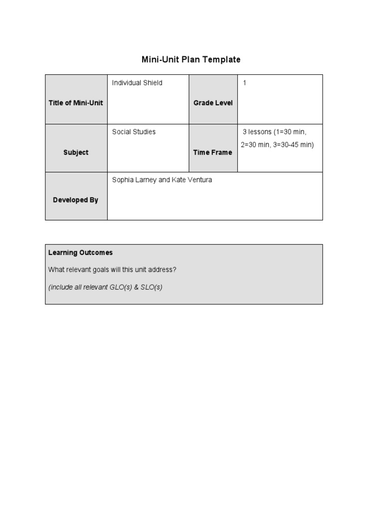 Mini-Unit Plan Template: Individual Shield 1 | PDF | Identity (Social ...