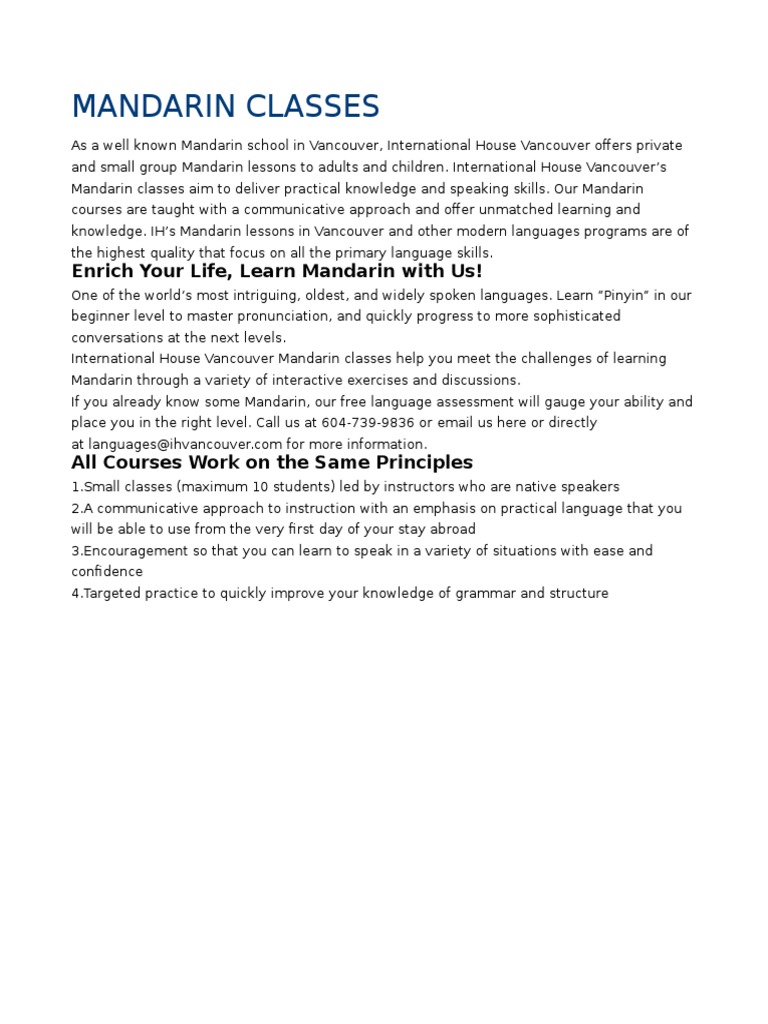 Mandarin Classes: Enrich Your Life, Learn Mandarin With Us! | PDF ...