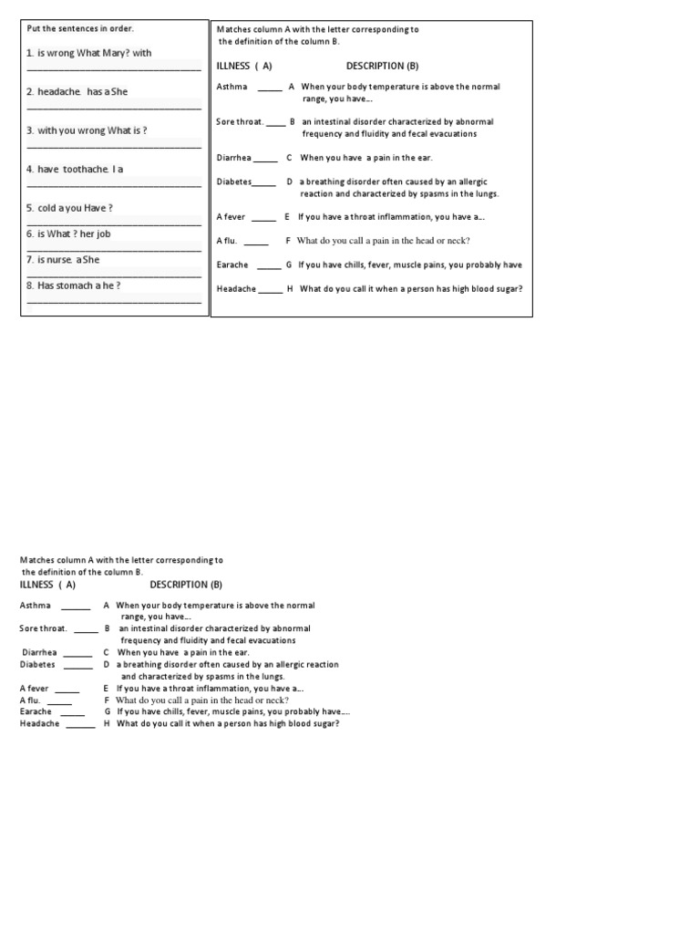 Health Problems Exercise | PDF