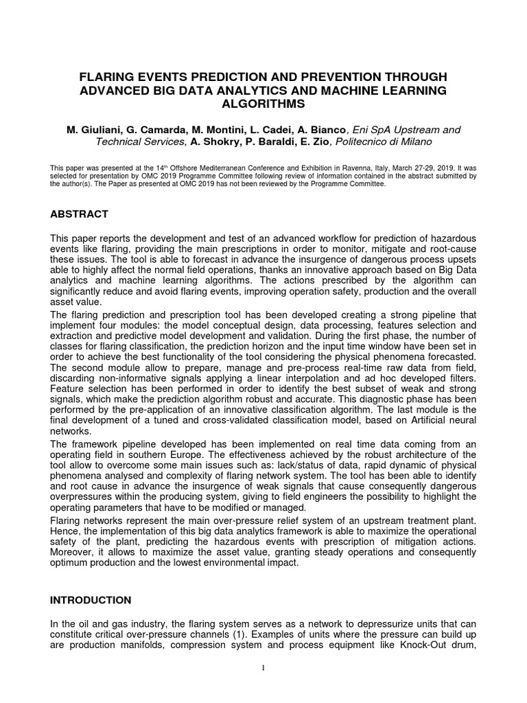 OMC-2019-1202 Flaring Events Prediction and Prevention Through Advanced Big Data Analytics and ...