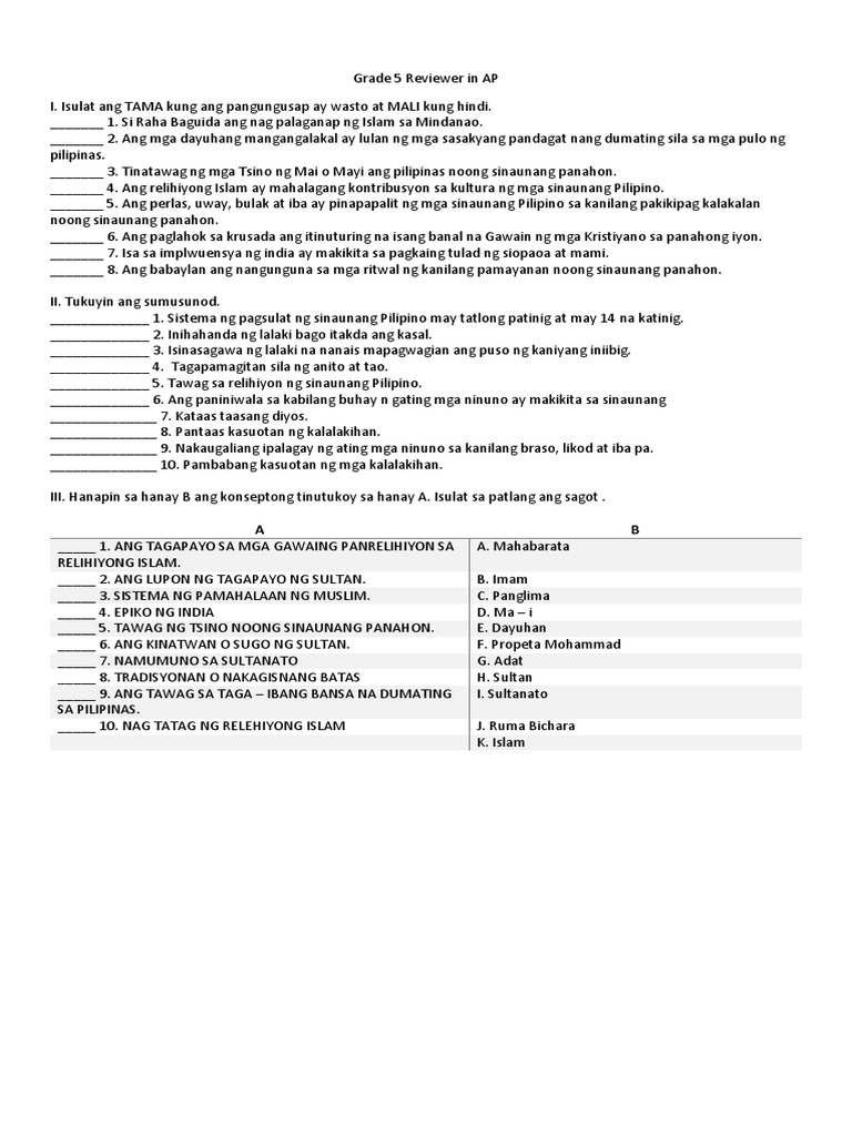 Grade 5 Reviewer in AP | PDF