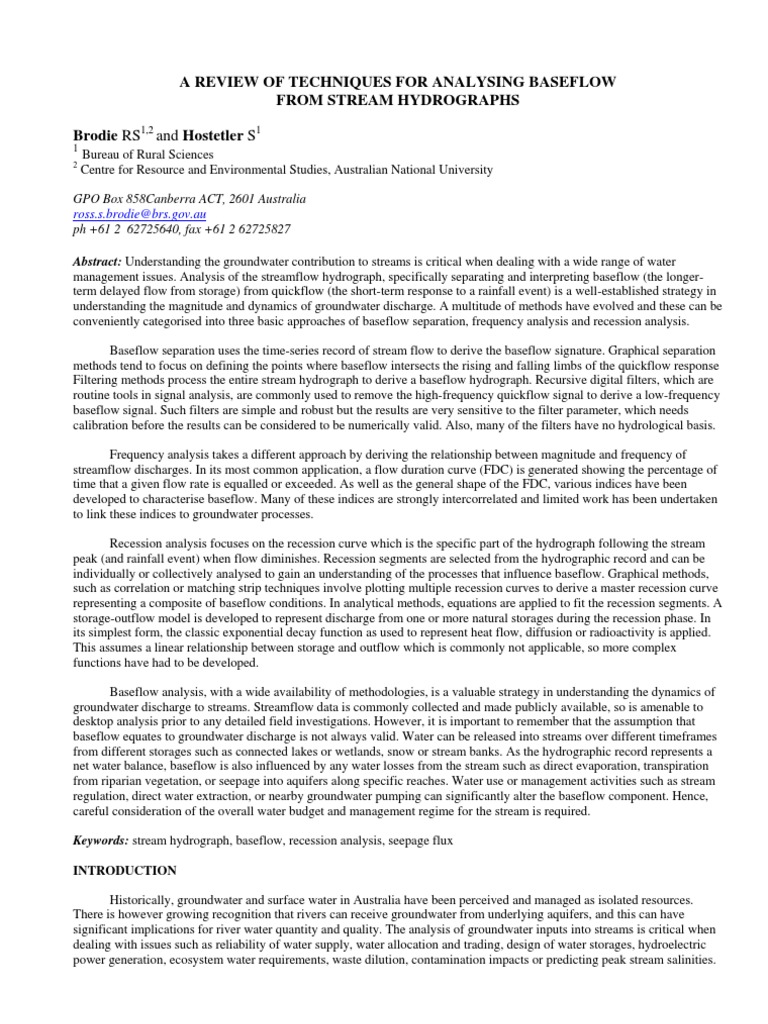 Techniques for Analysing Baseflow from Stream Hydrographs | PDF | Aquifer | Stream