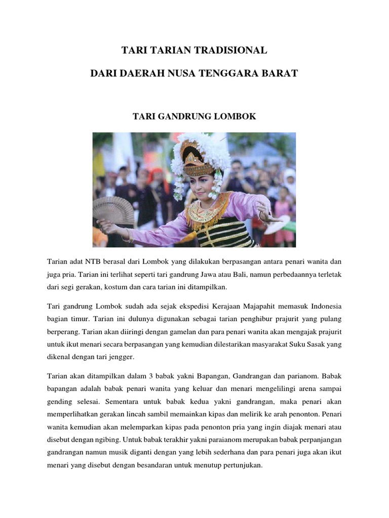 Tari Tarian Tradisional NTB | PDF | Seni | Sejarah