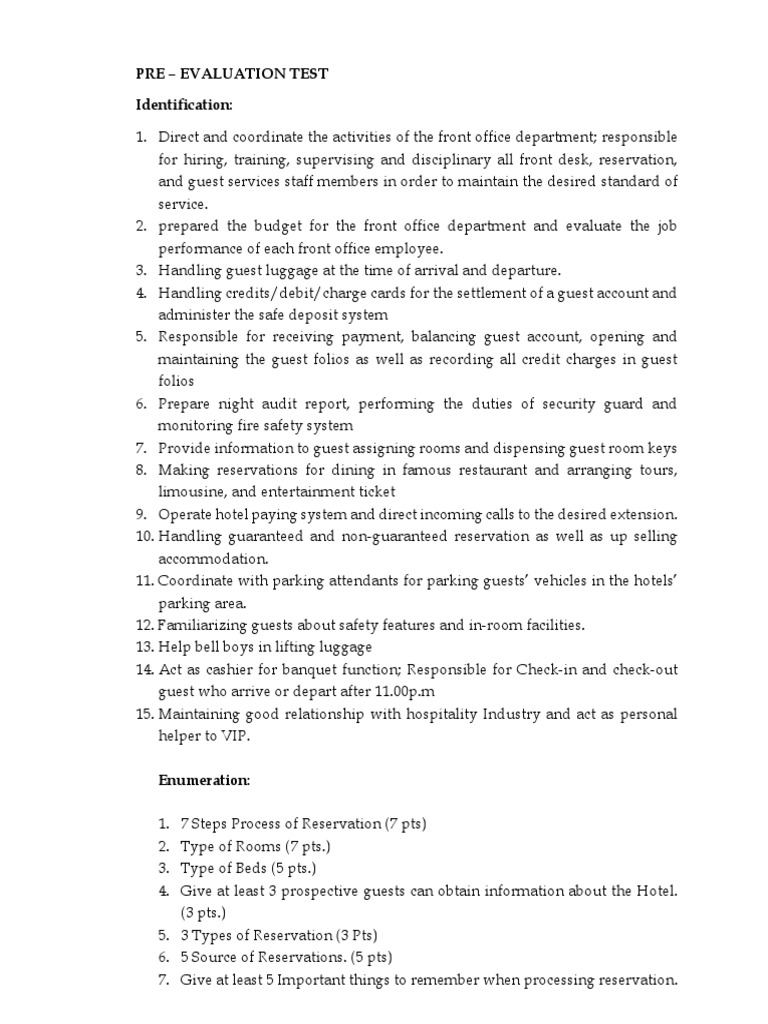 Pre - Evaluation Test Identification | PDF
